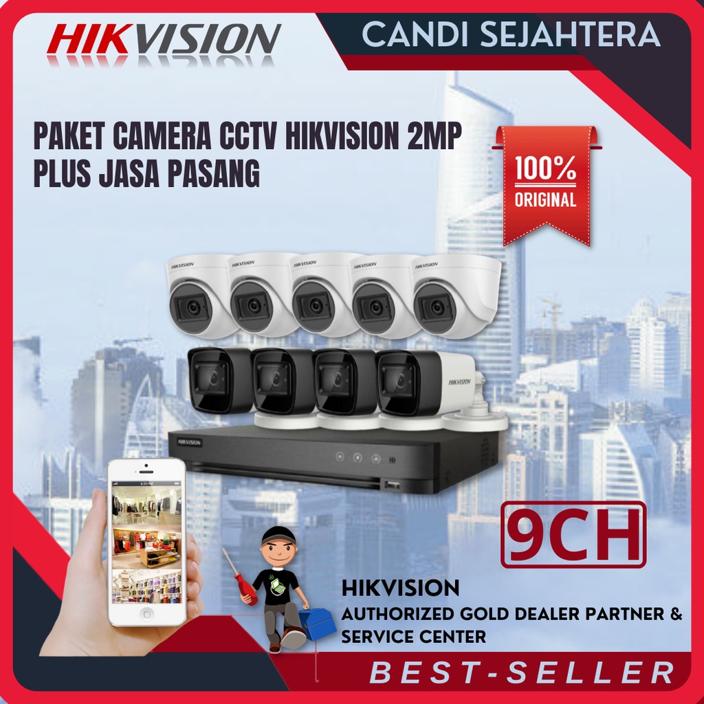 Jual PAKET CCTV 9 KAMERA HIKVISION 2MP FREE INSTALASI DAN SETTING | Shopee Indonesia