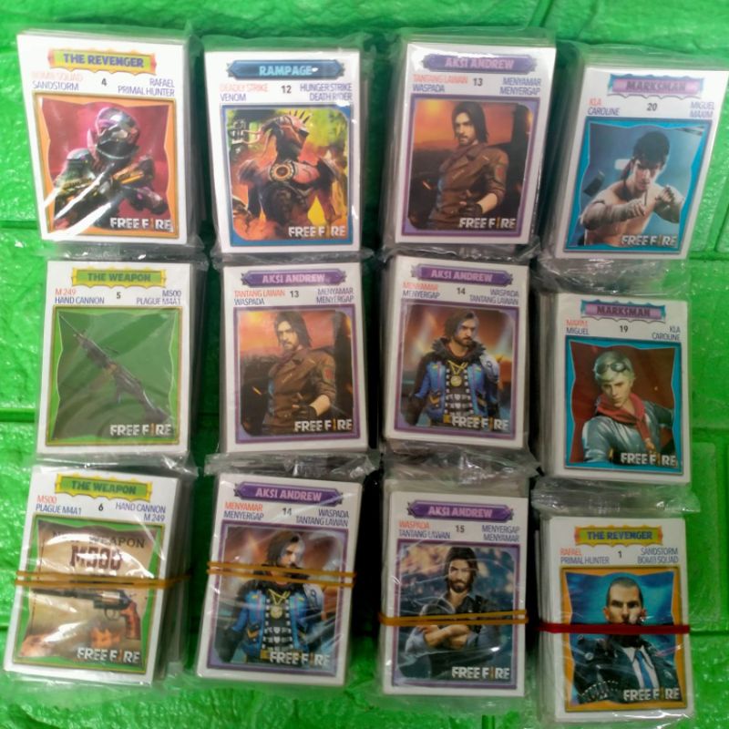 Jual 12 Sachet Mainan Kartu FF FREE FIRE Kwartet Wartet Jumbo 4,5x6,5Cm ...