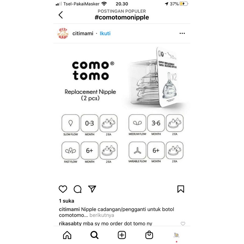 Jual Comotomo Replacement Nipple 2, 3, Y Holes Isi 2 | Shopee Indonesia