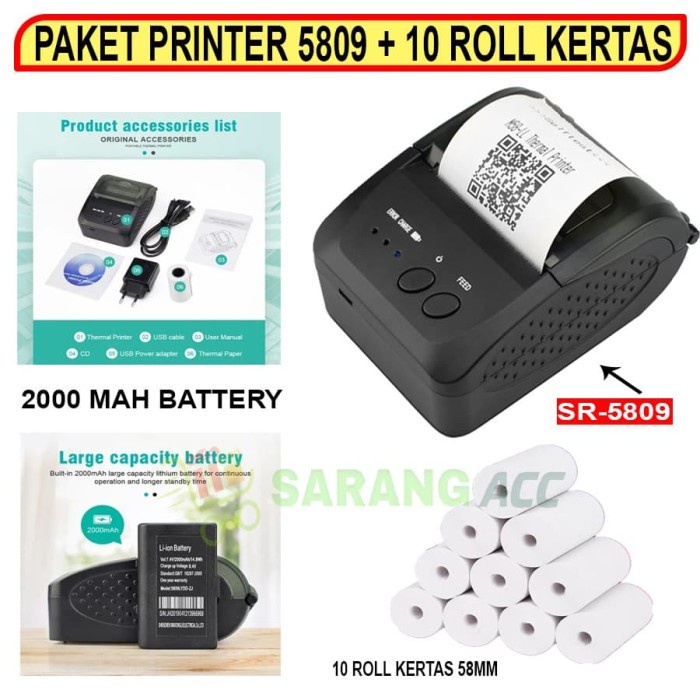 Jual Paket Printer Thermal Bluetooth 5809 10 Roll Kertas Limited | Shopee Indonesia