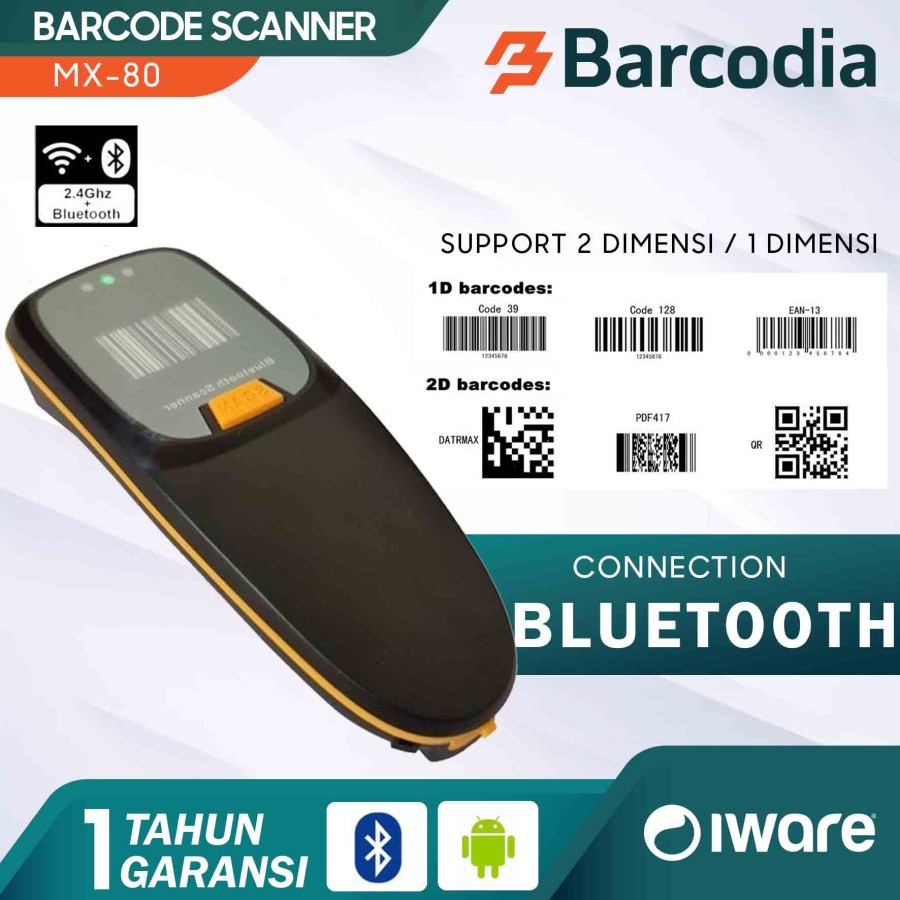 Jual BARCODIA Portable Barcode Scanner Iware MX80 2D 1D Black USB ...