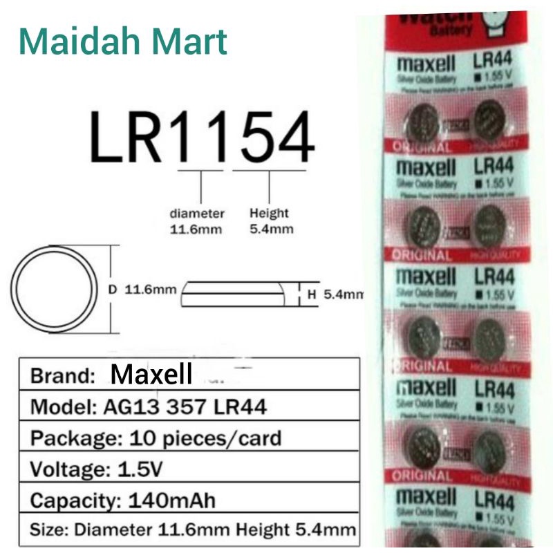 Jual Baterai AG13 / LR44/ LR1154 Baterei Untuk Alat Bantu Dengar Jam Tangan Kalkulator Dll ...