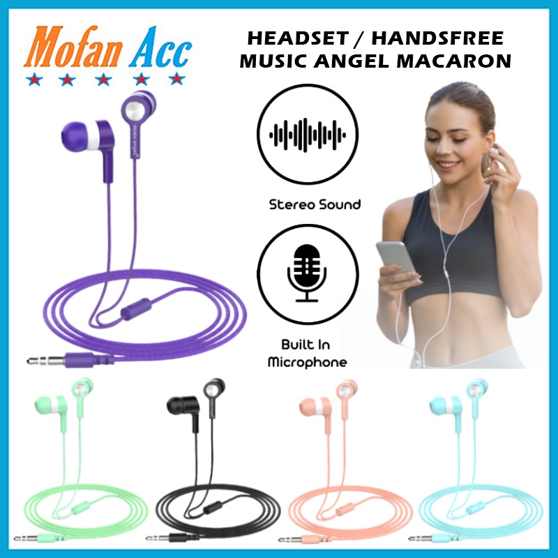 Jual Headset Music Angel Macaron Earphone Handsfree Stereo Extra Bass ...