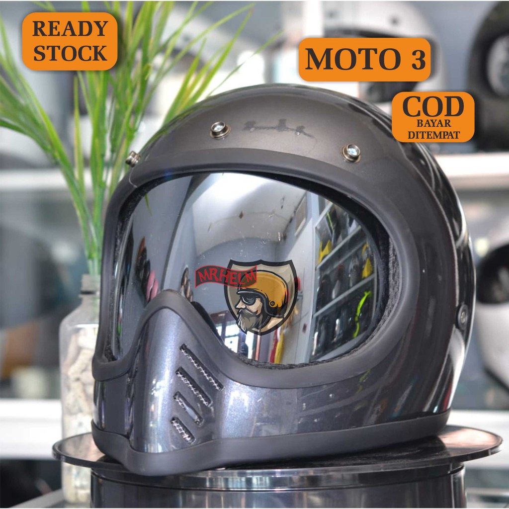 Jual HELM CUSTOM RETRO MOTO 3 WITH INNER VISOR ( MR HELM ) | Shopee ...