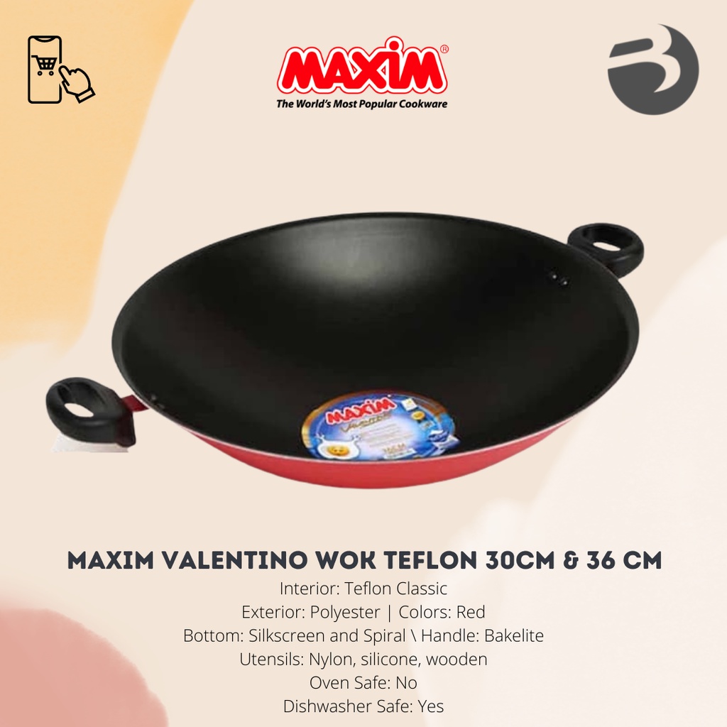 Jual Maxim Valentino Wok Teflon 30cm & 36 cm Wajan Penggorengan ...