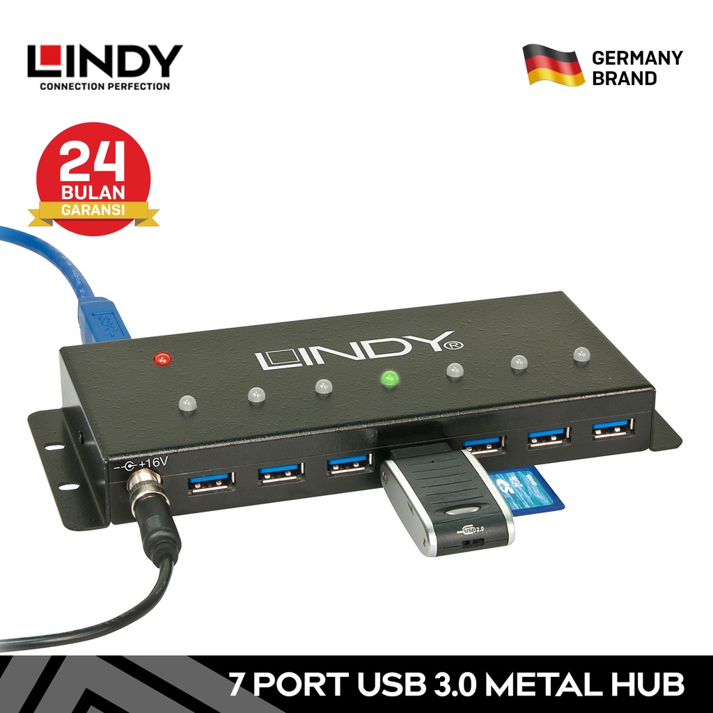 Jual LINDY USB 3.0 Hub 7 Port Metal Multi-Country Power 5Gbps 43128 ...