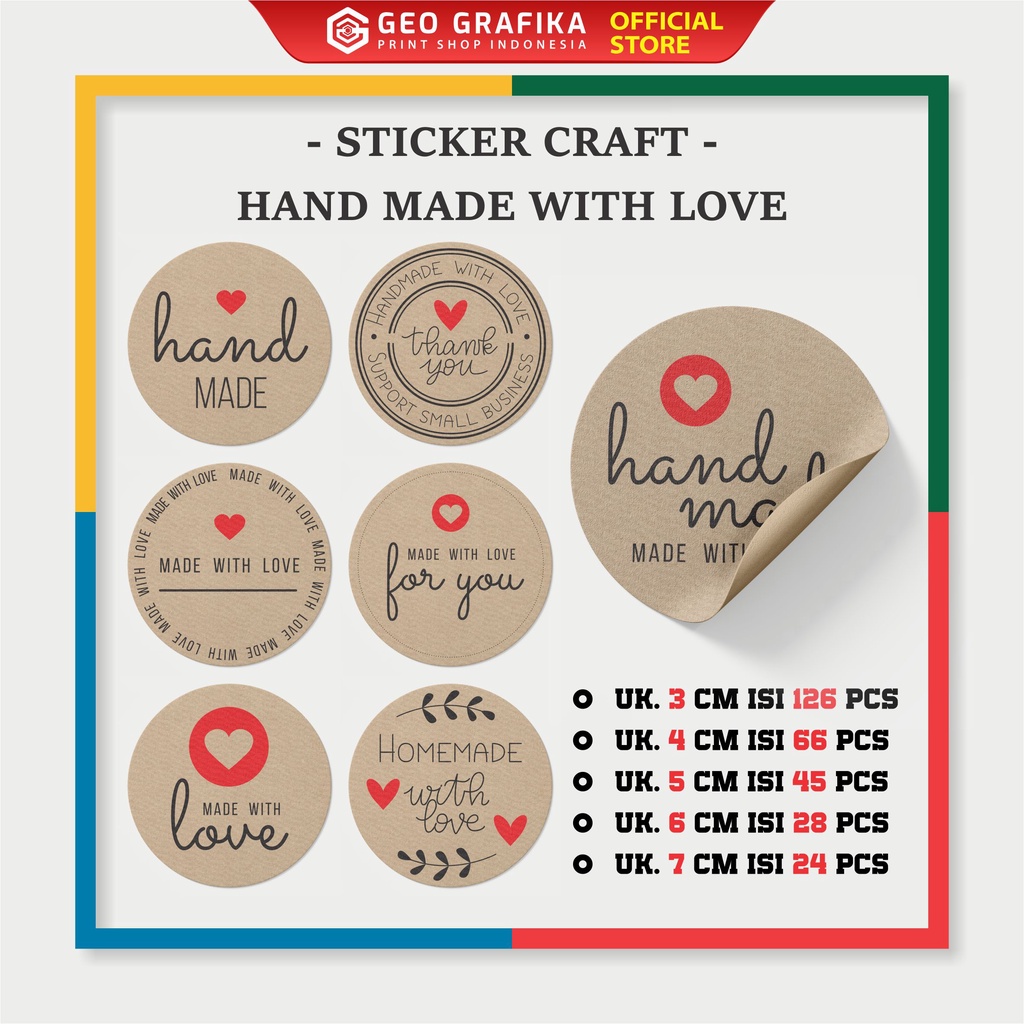 Jual Sticker Craft Hand Made With Love Label Craft Coklat - Geo Grafika ...
