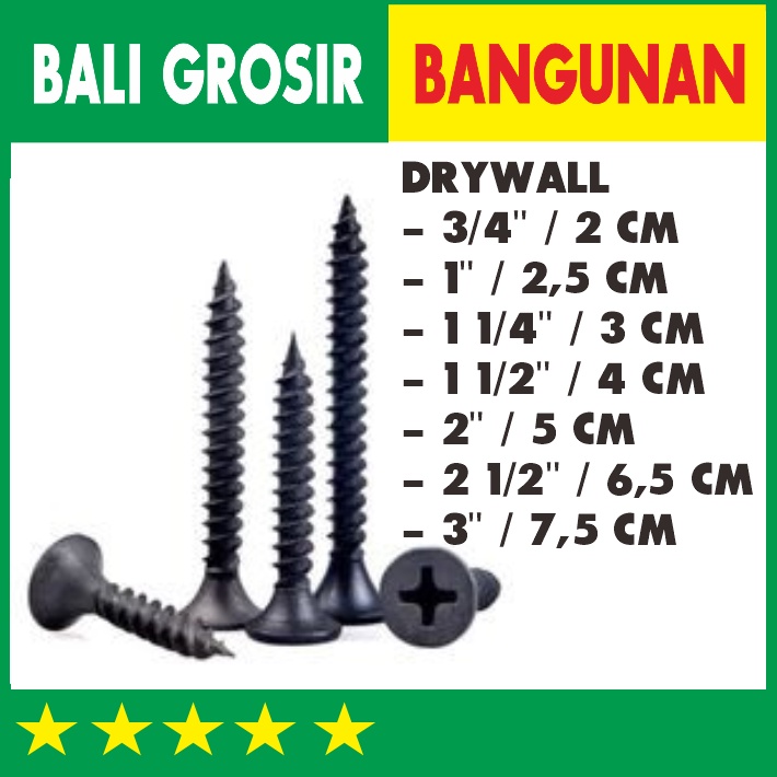 Jual SEKRUP GYPSUM DRYWALL HITAM KEPALA PLUS TAJAM | Shopee Indonesia