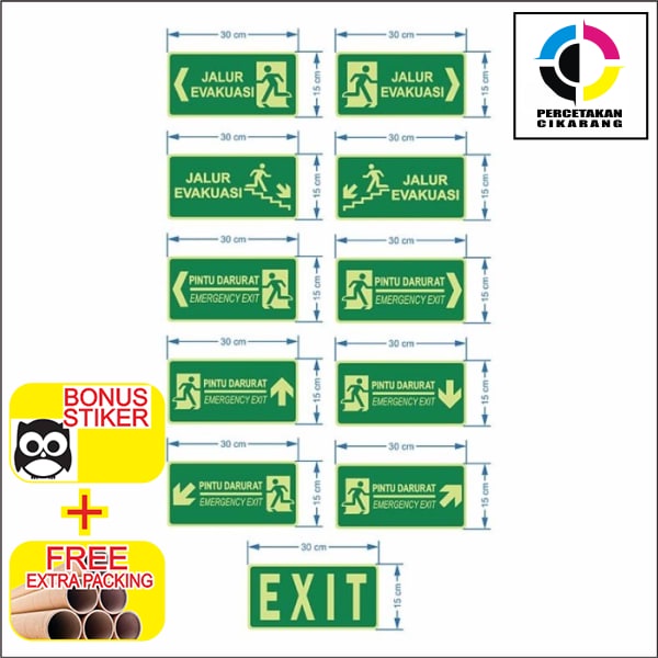 Jual Murah Rambu Jalur Evakuasi Exit - 30cm X 15cm Akrilik & Sticker Fosfor Elegan | Shopee ...