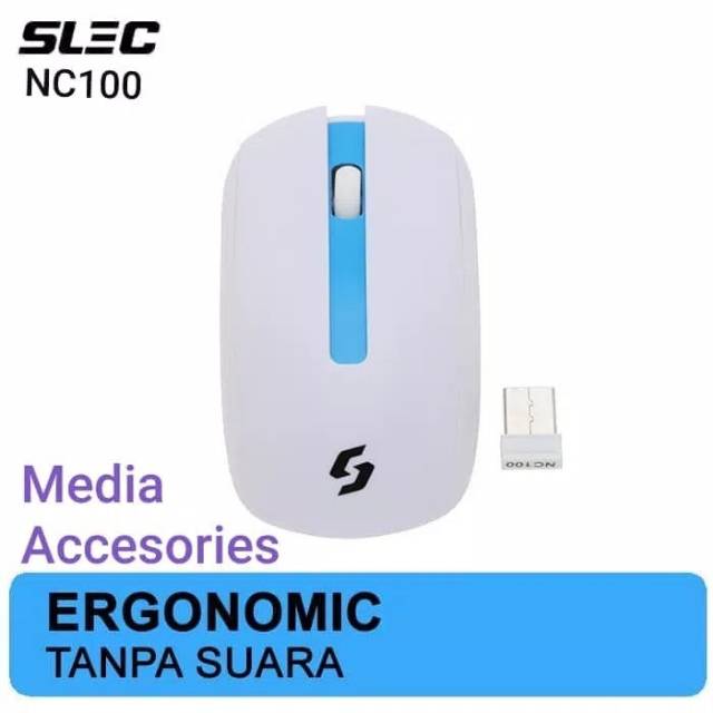 Jual Mouse Wireless SLEC NC100 Silent Click ergonomic - Putih Lis Biru ...