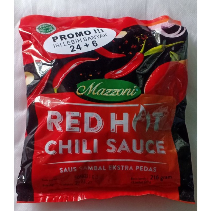 Jual Mazzoni Red Hot Chili Sauce 9g , 24 pc / pack. | Shopee Indonesia