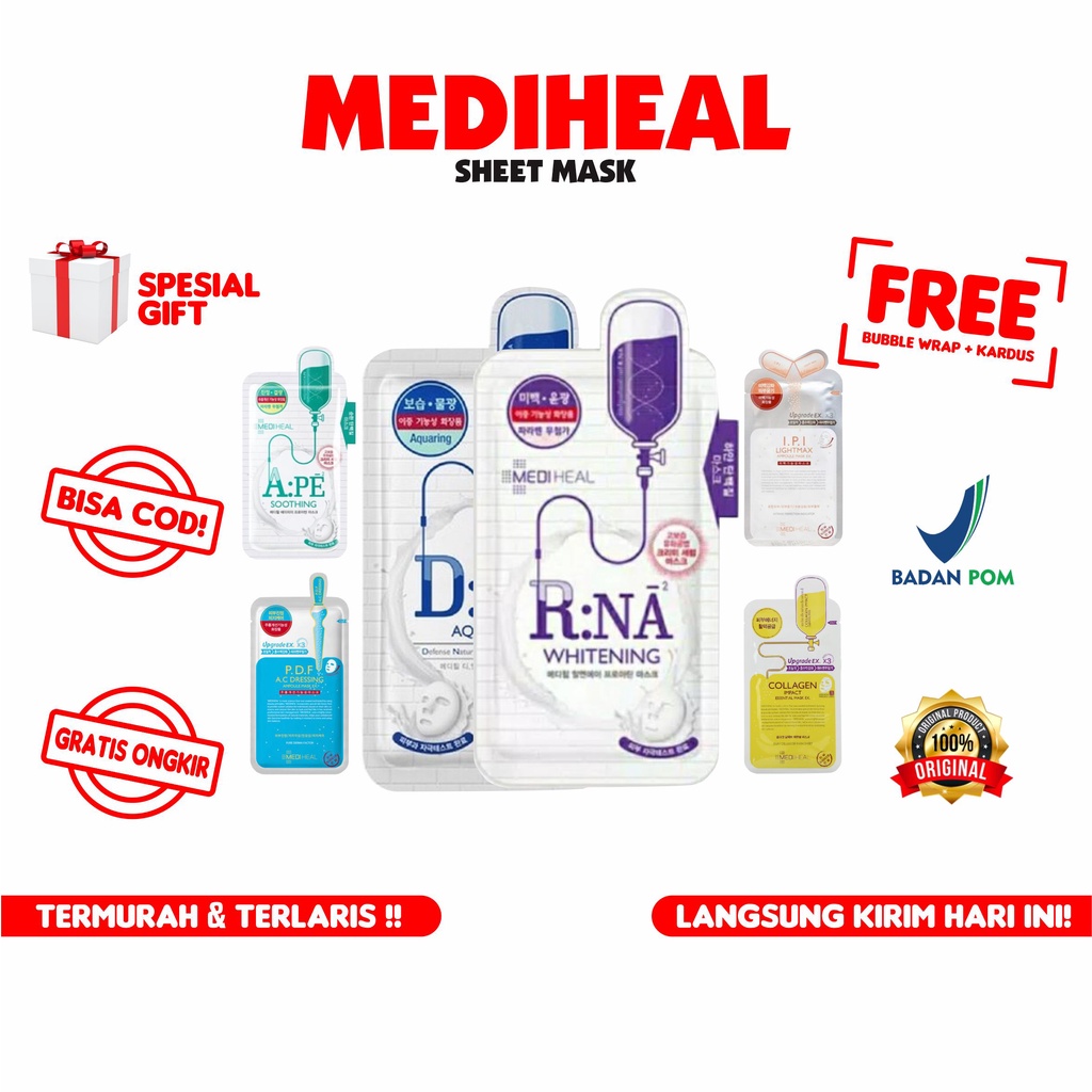 Jual Mediheal Sheet Mask [COD] Original Halal Ampoule Essential WHP HDP NMF PDF IPI Teatree ...