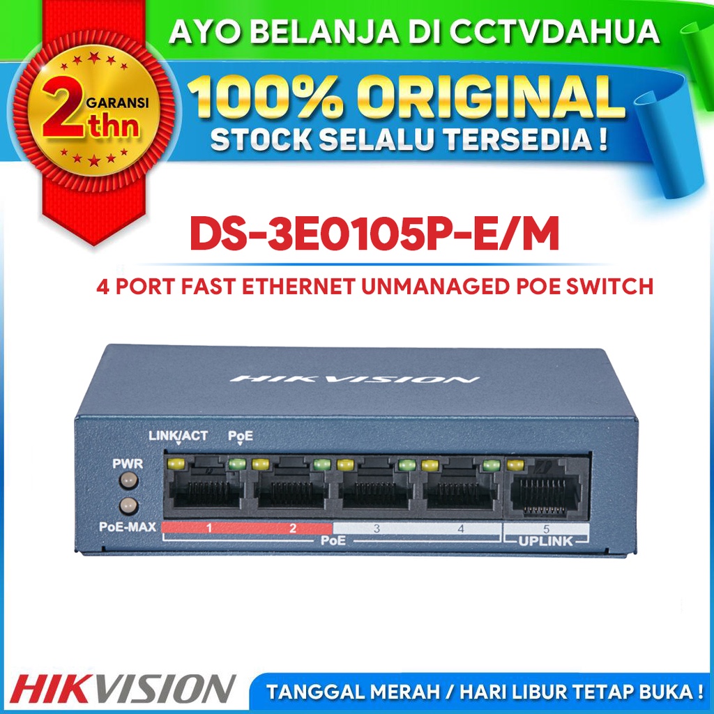 Jual HIKVISION DS-3E0105P-E/M 4 PORT FAST ETHERNET UNMANAGED POE SWITCH | Shopee Indonesia