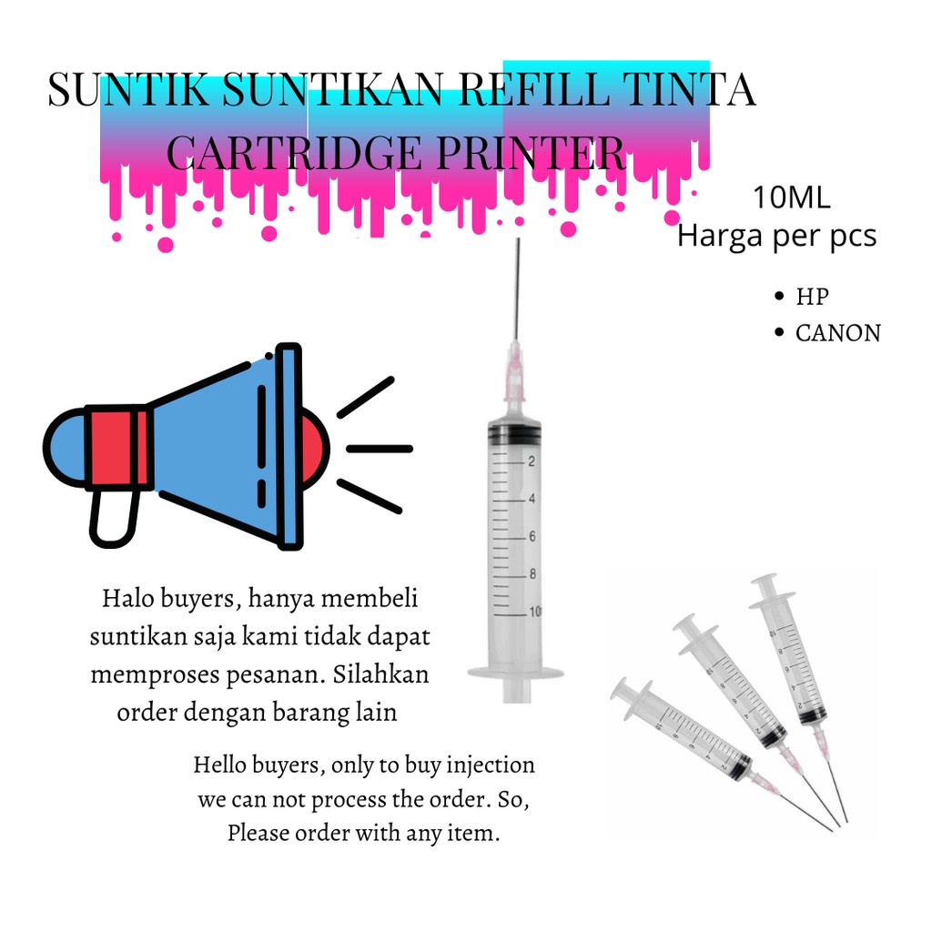 Jual Suntik Suntikan Refill Tinta Cartridge Printer HP CANON | Shopee ...