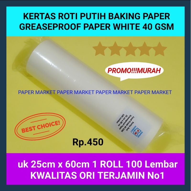 Jual KERTAS ROTI PUTIH GREASEPROOF PAPER WHITE 40 GSM uk 25 cm x 60cm 100 Lembar | Shopee Indonesia