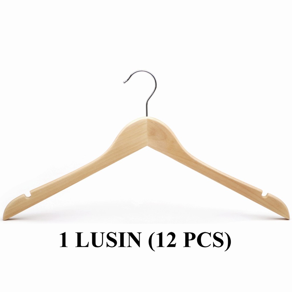 Jual Hanger Kayu per LUSIN (Wood) warna Natural / Gantungan baju Dewasa ...