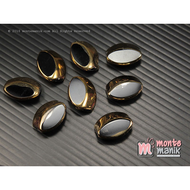 Jual 4 Buah Manik Kaca Oval Pipih Emas Hitam 2 cm (MKACA-031 ...
