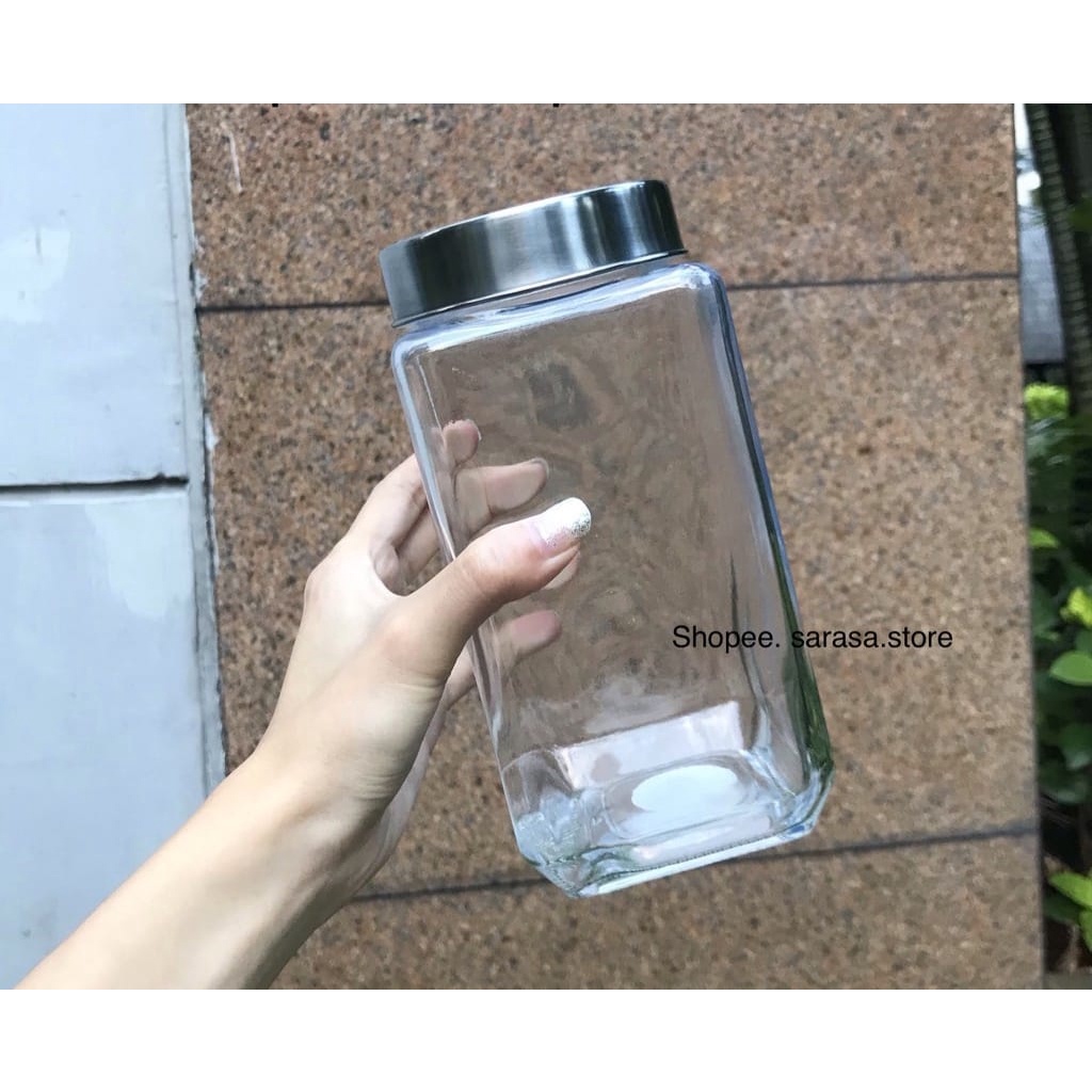 Jual (COD) Toples kaca tutup stainless 2 liter/toples kue toples ...