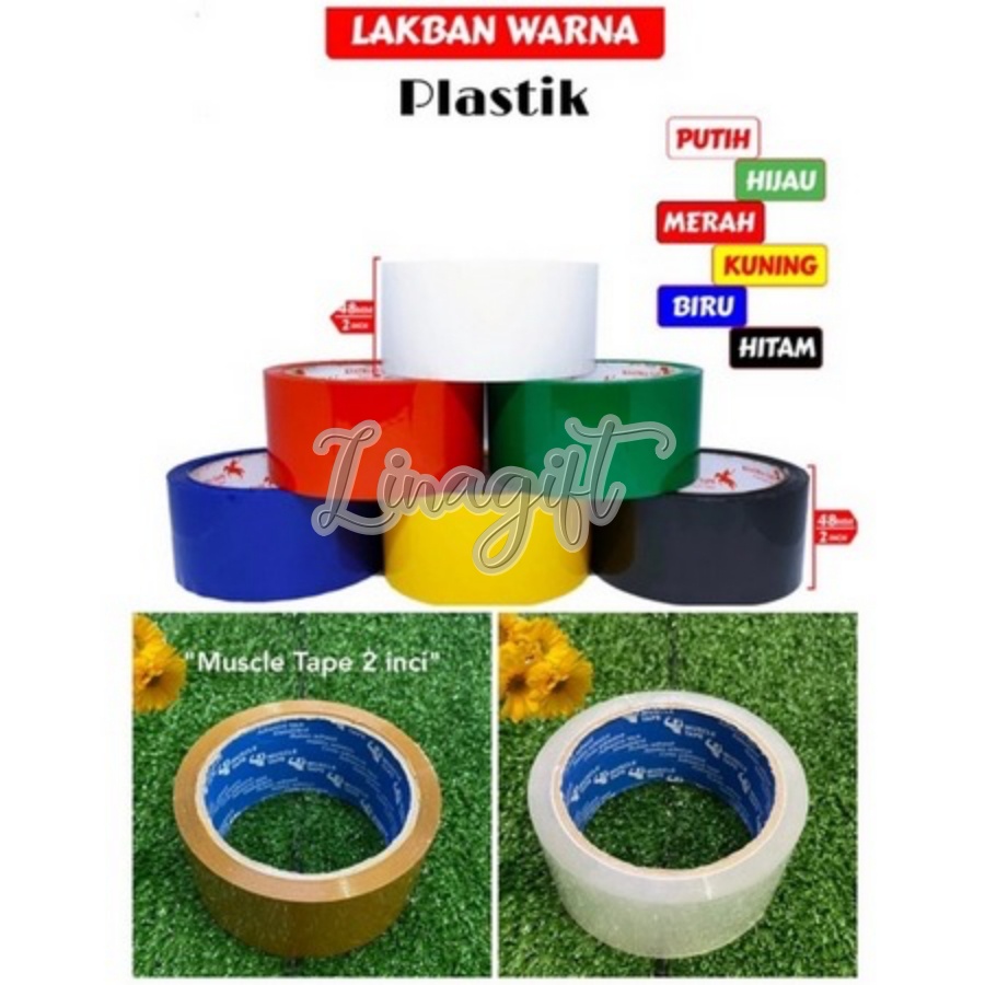 Jual ( Rol 90 Yard ) LAKBAN WARNA 48MM / PLAKBAN PLASTIK 2 IN CLEAR ...