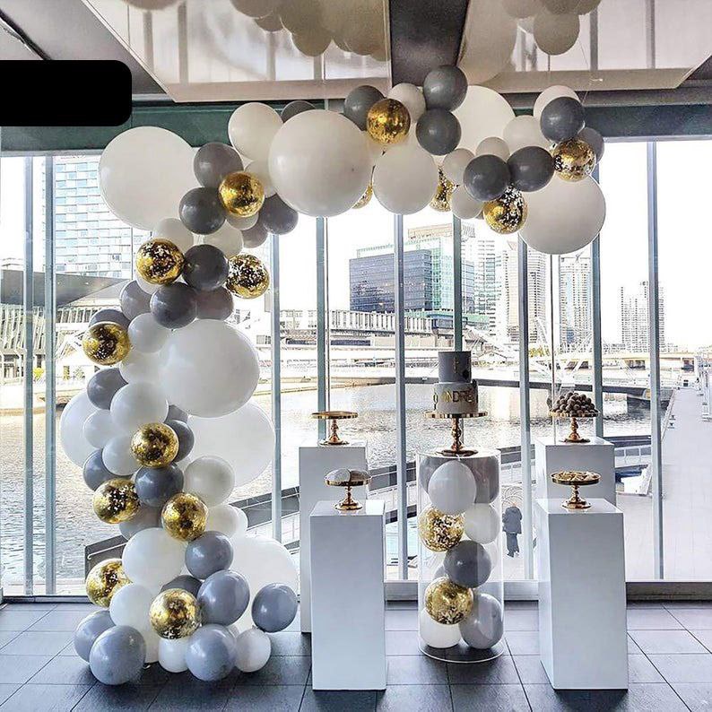 Jual paket dekorasi balon garland arch rantai thema retro abu putih ...