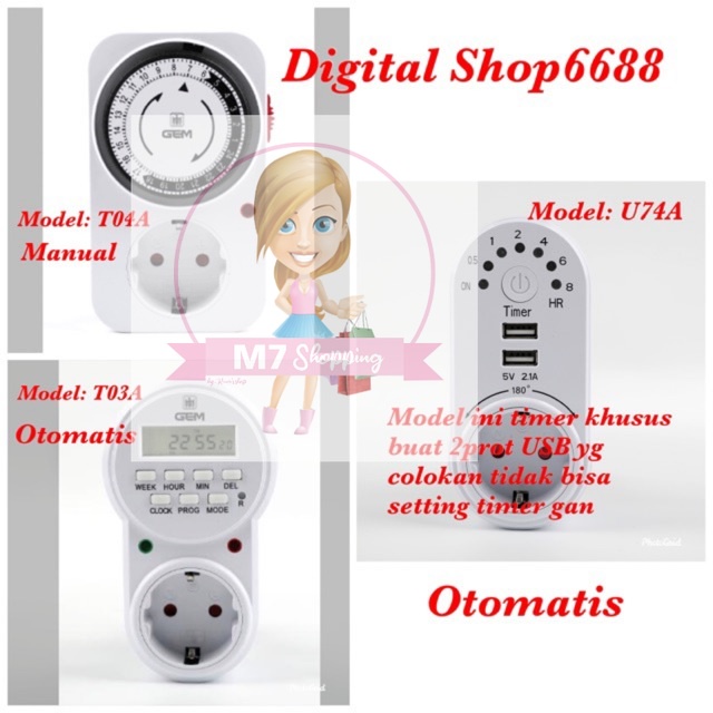Jual Timer Digital Stop Kontak Listrik Manual & Otomatis & Otomatis + 2 ...