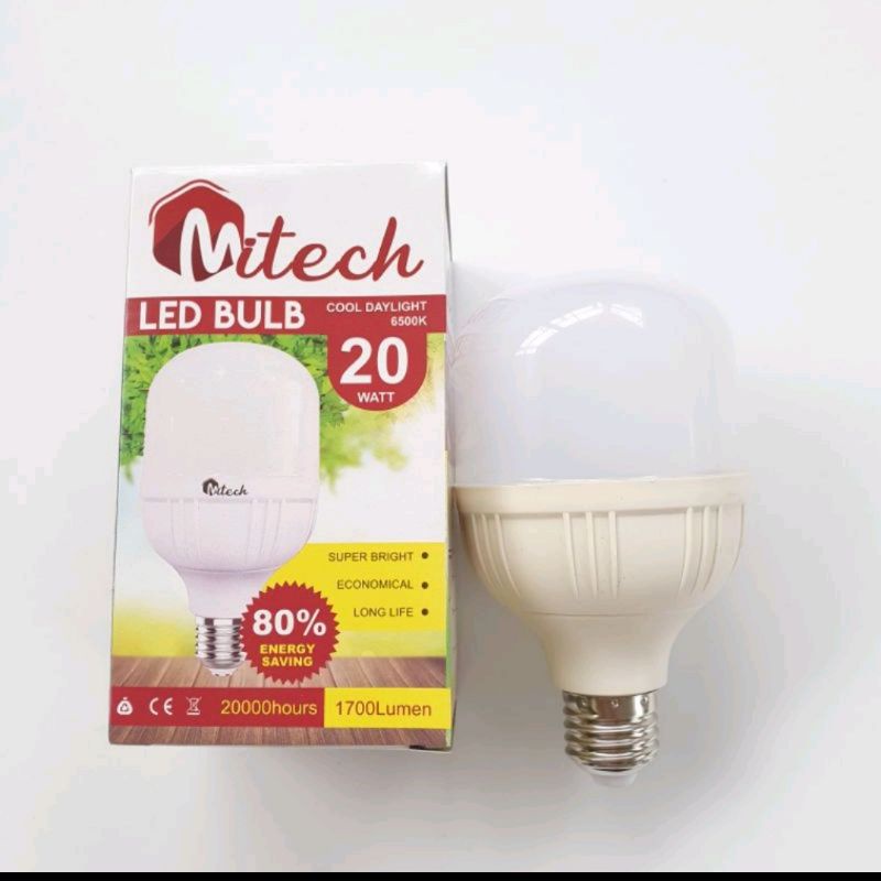 Jual Lampu LED 20 watt putih MITECH , bohlam listrik tabung | Shopee Indonesia