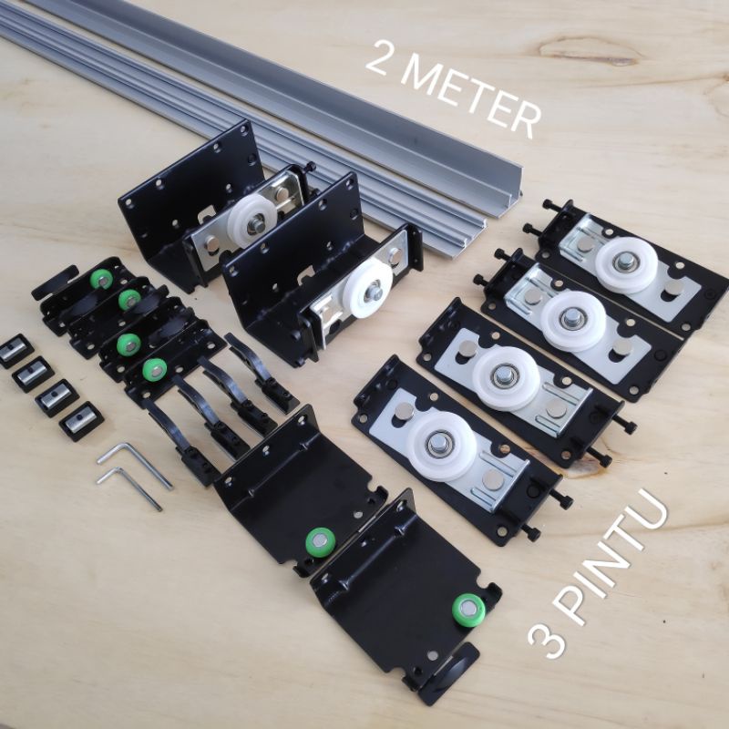 Jual Set Roda Gantung Pintu Sliding Geser Lemari Huben RG 99 - Roda 3 Pintu Rel 2 Meter | Shopee ...