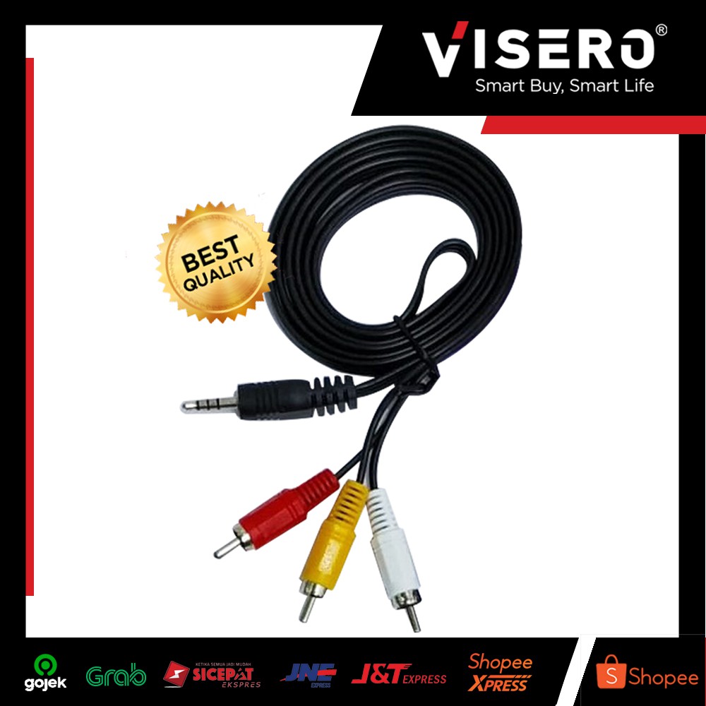Jual Cable RCA/Kabel RCA/Cable AV/Kabel AV 1.5M Jack 3 To1 Visero | Shopee Indonesia