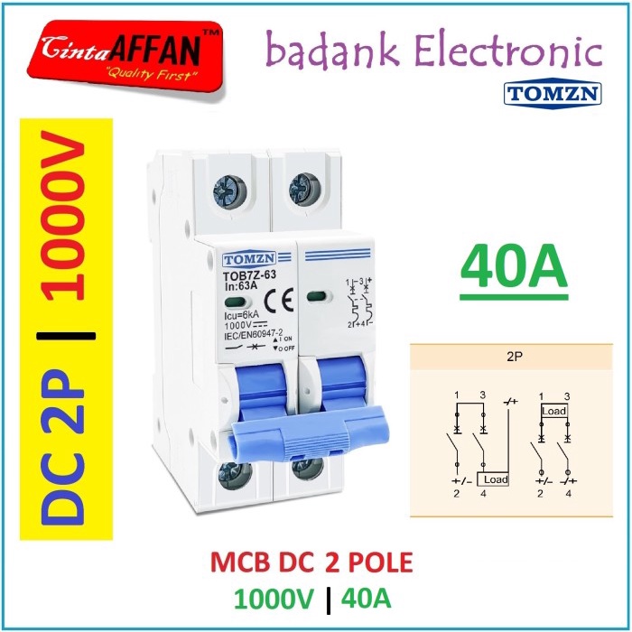 Jual [40A] TOMZN MCB DC 2P 1000V C40 40A Circuit Breaker Solar Panel ...