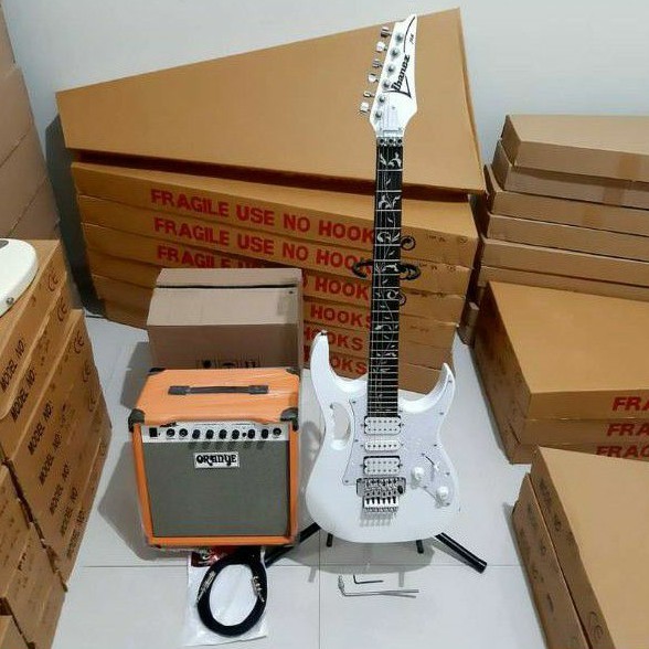 Jual Paket lengkap mantap gitar ibanez jem flower white plus ampli dan ...