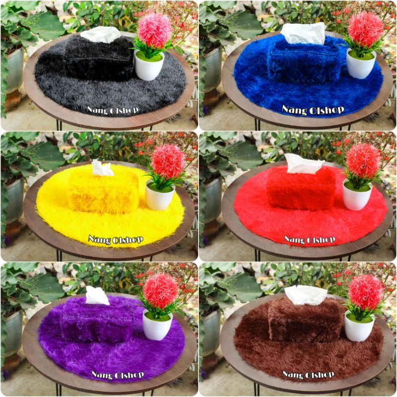 Jual Taplak meja Bulat + Sarung Tisu Bulu Rasfur / Taplak Meja Bulat ...