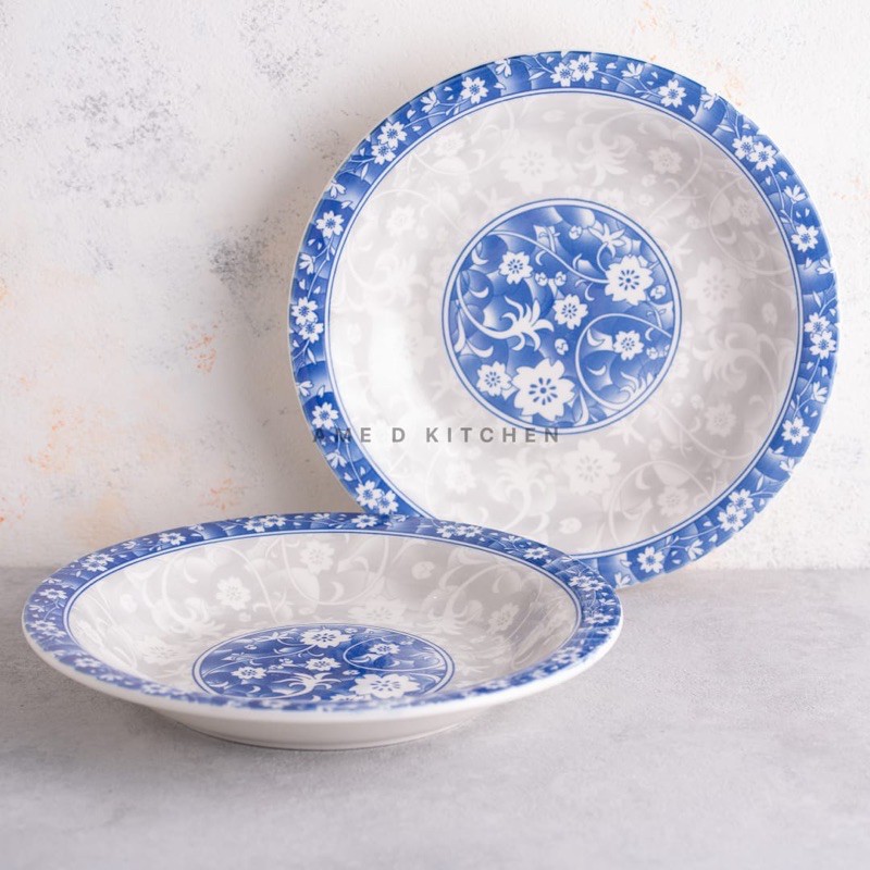 Jual Piring makan keramik omega 9.25” motif bunga cetak biru L winston ...