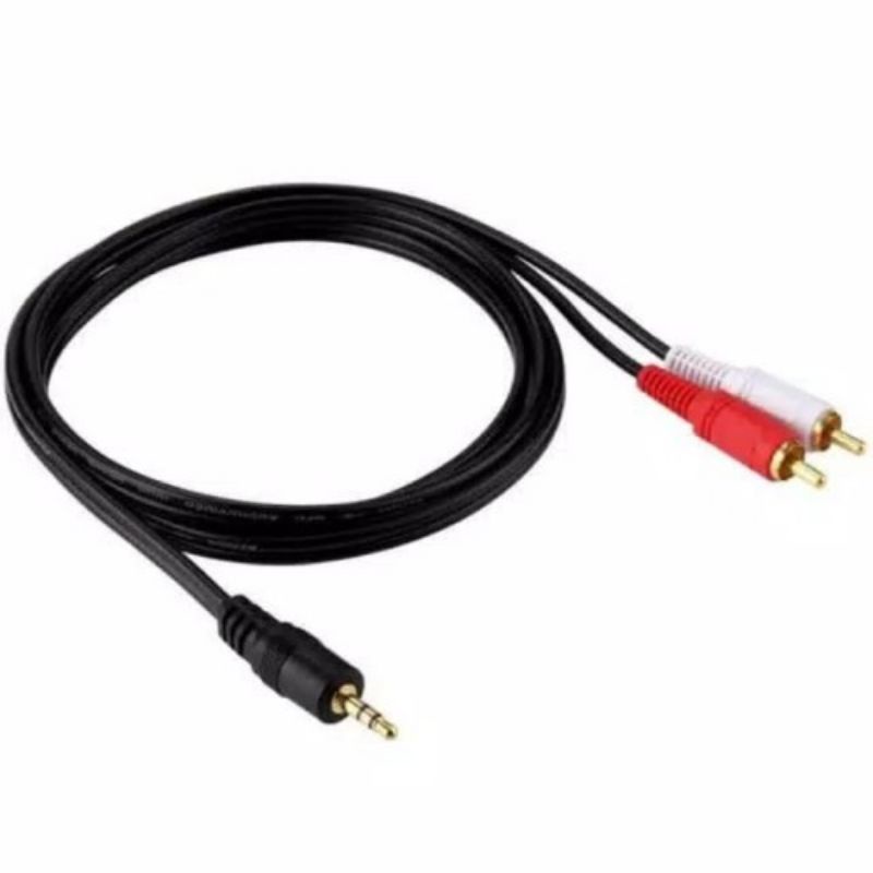 Jual Kabel 2 RCA To Jack Mini Stereo Hitam Kabel Aux 2 in 1 Audio Kabel ...