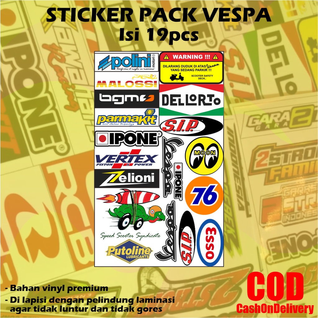 Jual STICKER PACK VESPA 19PCS/STICKER VESPA/STICKER VESPA BALAP/VESPA ...