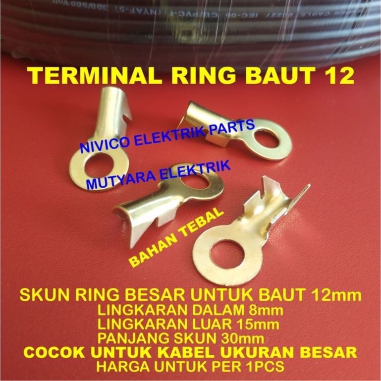 Jual SKUN KABEL M8 BESAR / TERMINAL MASSA BAUT 12 / SKUN RING BAUT 12mm ...