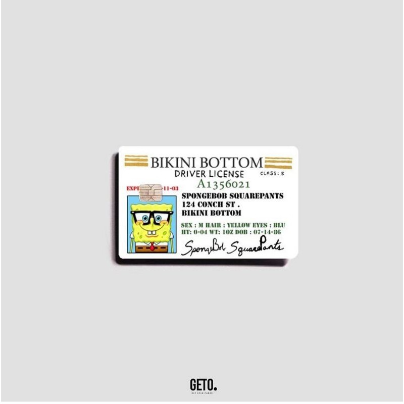 Jual Spongebob Driving Lisence / Sticker Debit Card / GETO CARDS BALI ...
