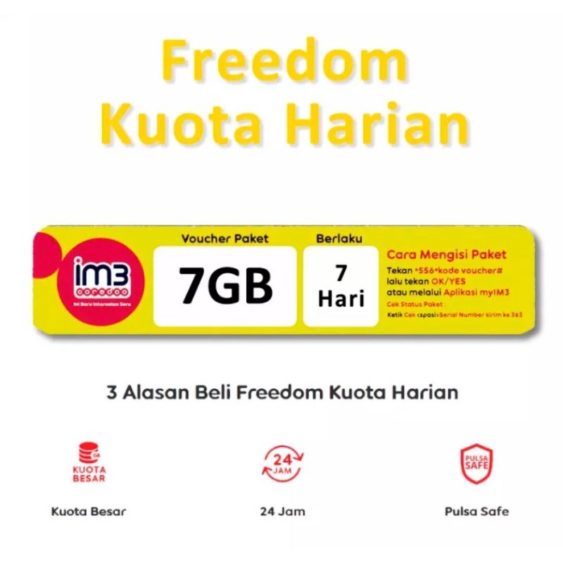 Jual Voucher Data IM3 Freedom Kuota Harian 7GB 7 Hari Indosat | Shopee ...