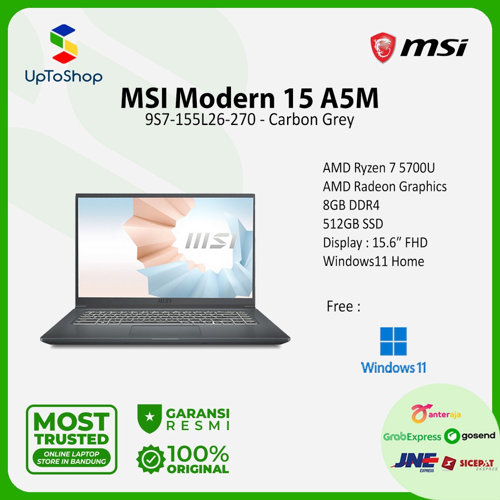 Jual MSI Modern 15 A5M (9S7-155L26-270) Ryzen 7 5700U 8GB 512GB 15.6" W11 | Shopee Indonesia