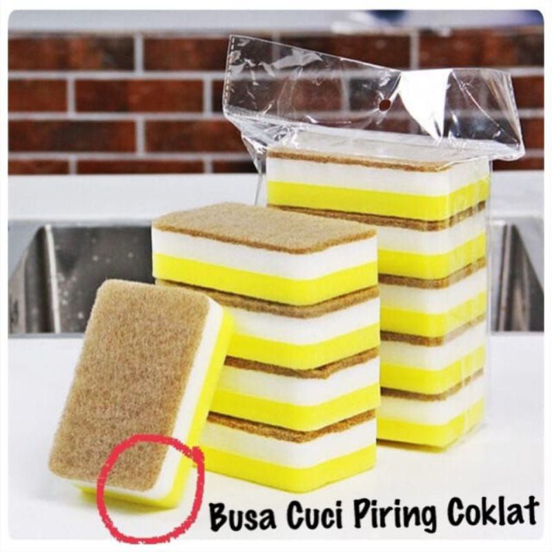 Jual Busa Cuci piring abu dan kuning Dua Sisi Double Magic Dishwash ...
