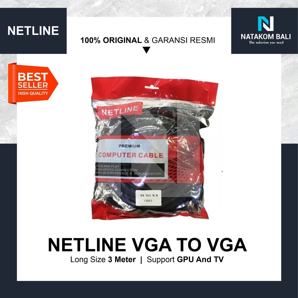 Jual KABEL VGA TO VGA NETLINE HIGH QUALITY 3M | Shopee Indonesia