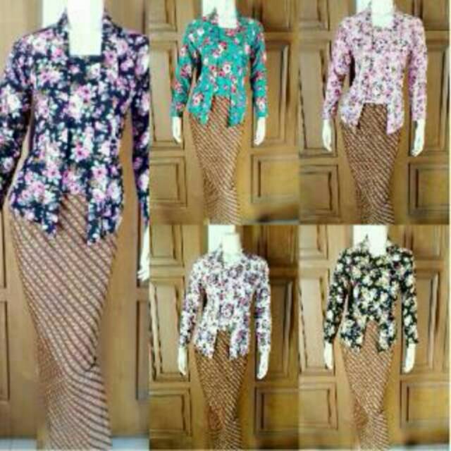 Jual Kebaya Floral Set Baju Kartini Bunga Modern Sogan Batik Panjang ...