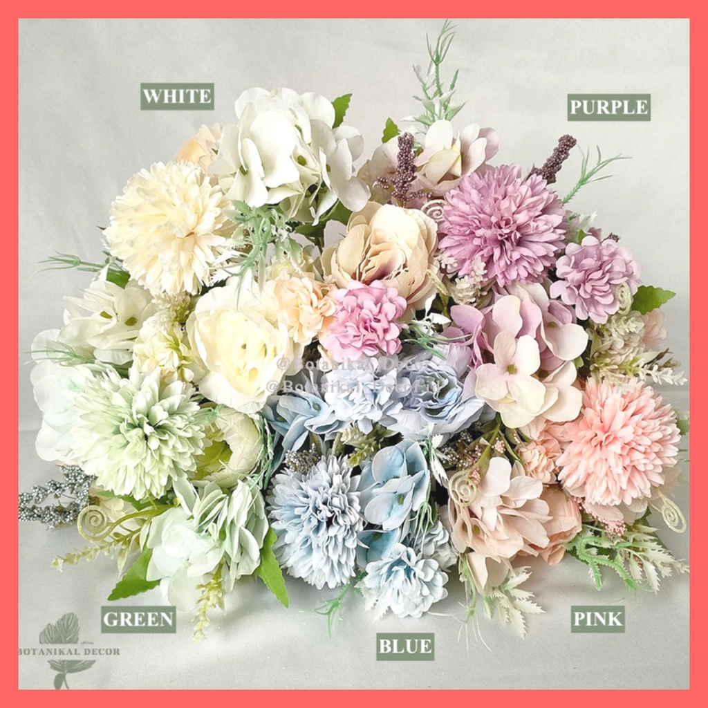 Jual Bunga Palsu Buatan Mix PomPom Rose Peony Hydrangeas Bouquet ...