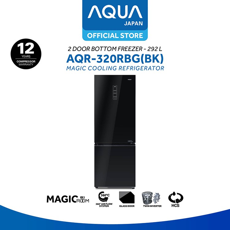 Jual AQUA Elektronik AQR-320RBG(BK) 2 Doors Refrigerator bottom freezer, Magic Cooling, Inverter ...