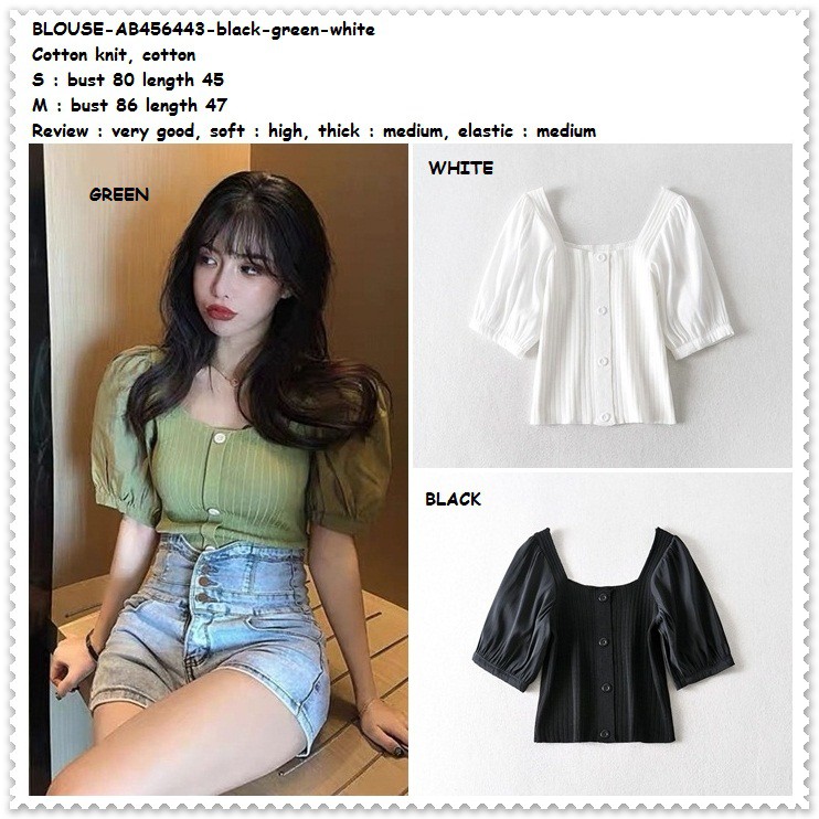 Jual AB456443 Baju Atasan Rajut Puff Blouse Wanita Korea Hitam Putih ...