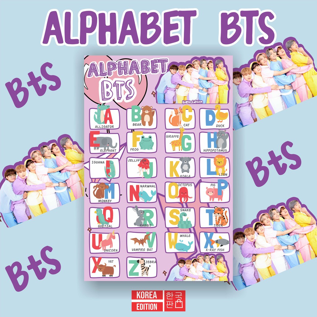 Jual Poster Alphabet Huruf Abjad BTS BT21 Belajar Anak Jimin Taehyung ...