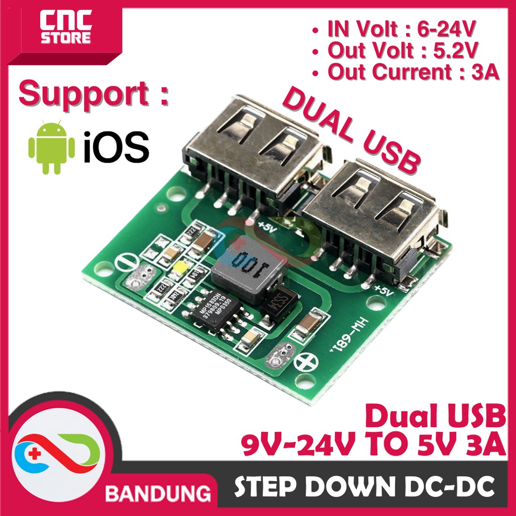 Jual STEP DOWN DC DC 9V - 24V TO 5V 3A DUAL USB OUTPUT CHARGING MODULE ...