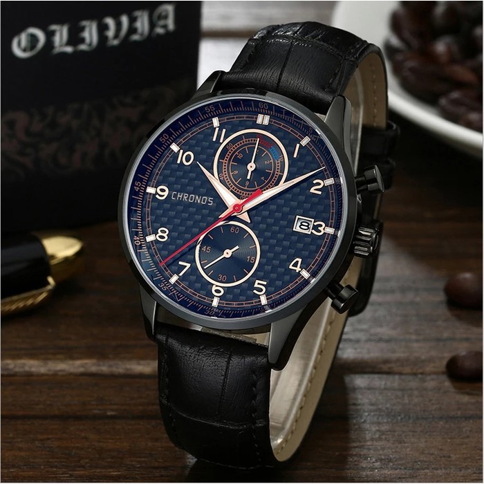 Jual Jam tangan kulit tahan air + kalender watch chronos | Shopee Indonesia