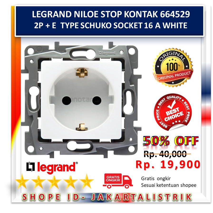 Jual Legrand Niloe Stop Kontak 664529 / P+E Type Schuko Socket 16А with ...