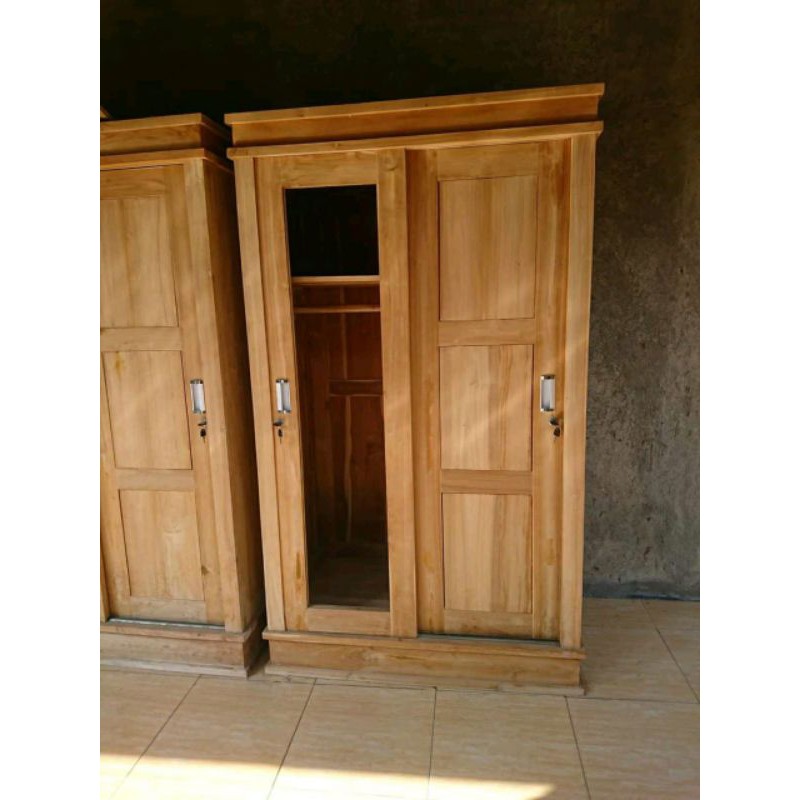 Jual LEMARI KAYU JATI 2 PINTU SLIDING MINIMALIS / LEMARI KACA / LEMARI ...