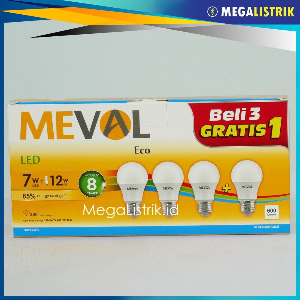 Jual MEVAL LAMPU BOHLAM LED BULB ECO 7W / 7 WATT PAKET PROMO BELI 3 ...